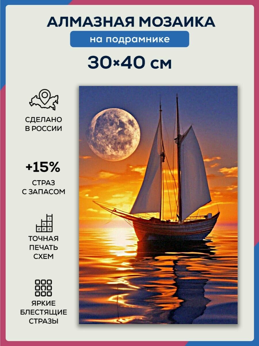 Алмазная мозаика 30x40 Корабль на закате на подрамнике