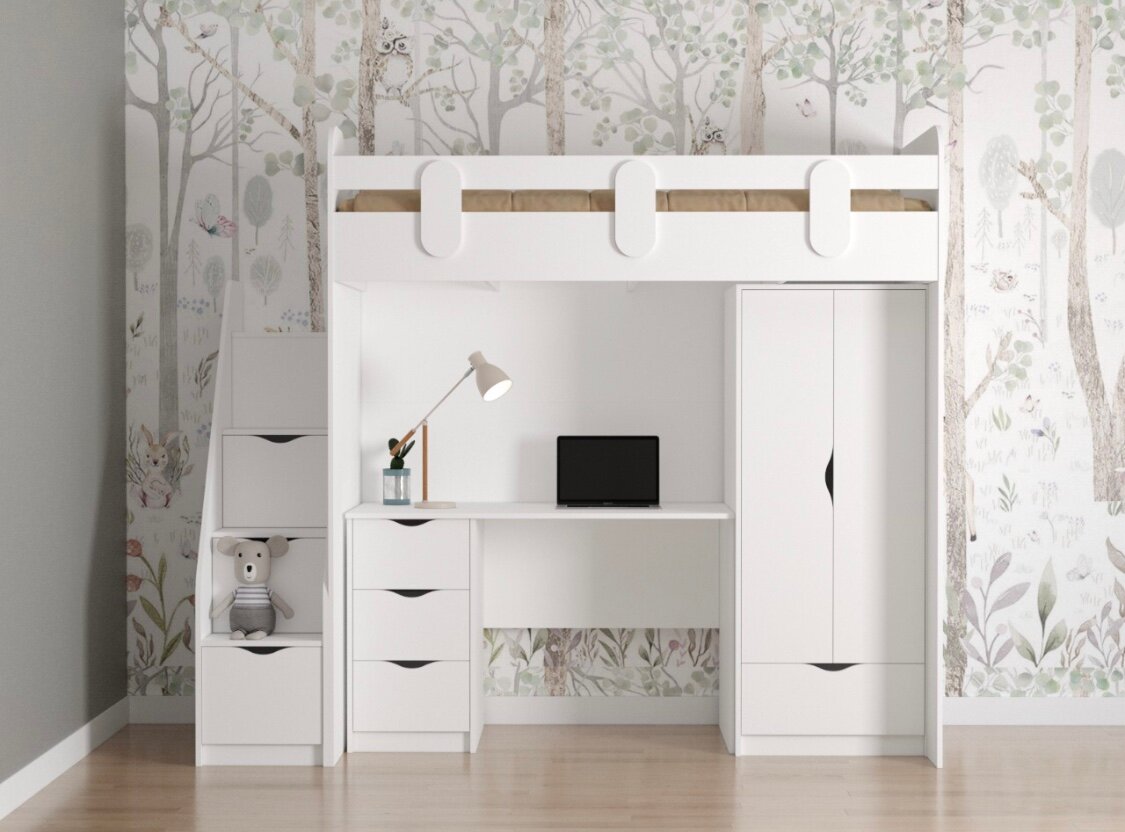 Набор: Кровать-чердак Уют-2 + Стол Уют-2 + Шкаф Уют-2 (правый/левый)