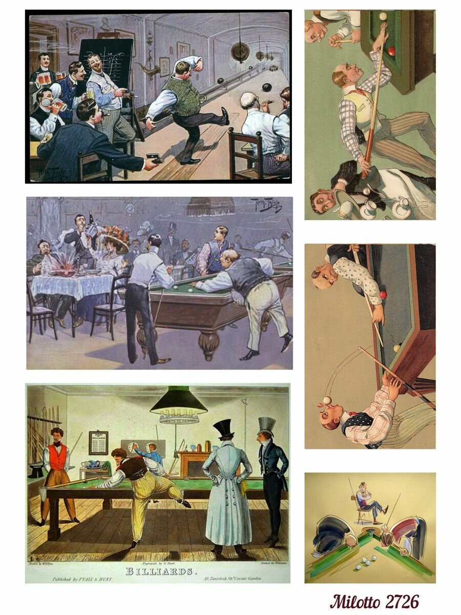 Рисовая декупажная карта А4 Milotto игра бильярд боулинг