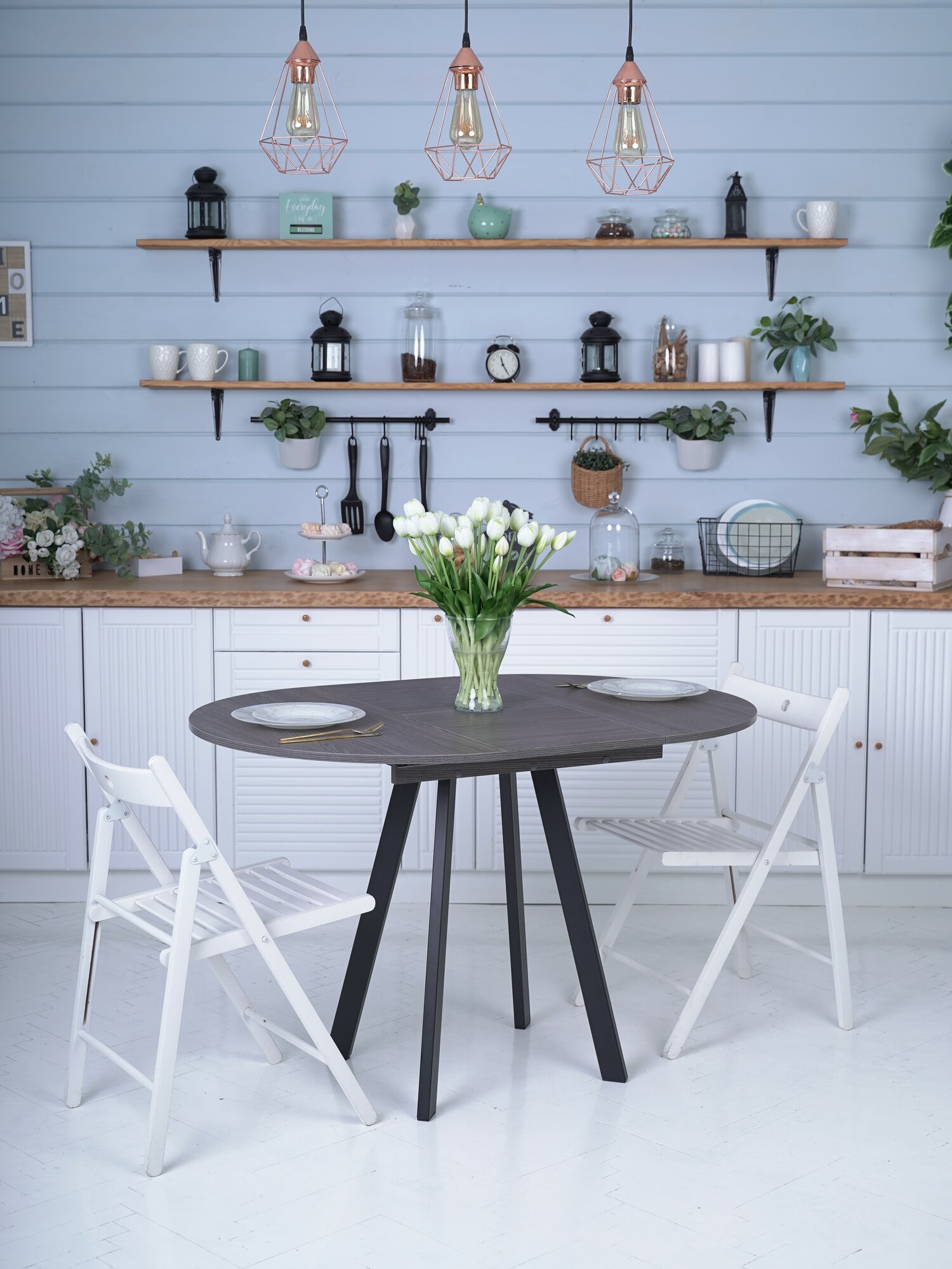 Стол Элип профиль кухонный обеденный круглый раздвижной, анкор тёмный, 85х85/120х75 см.