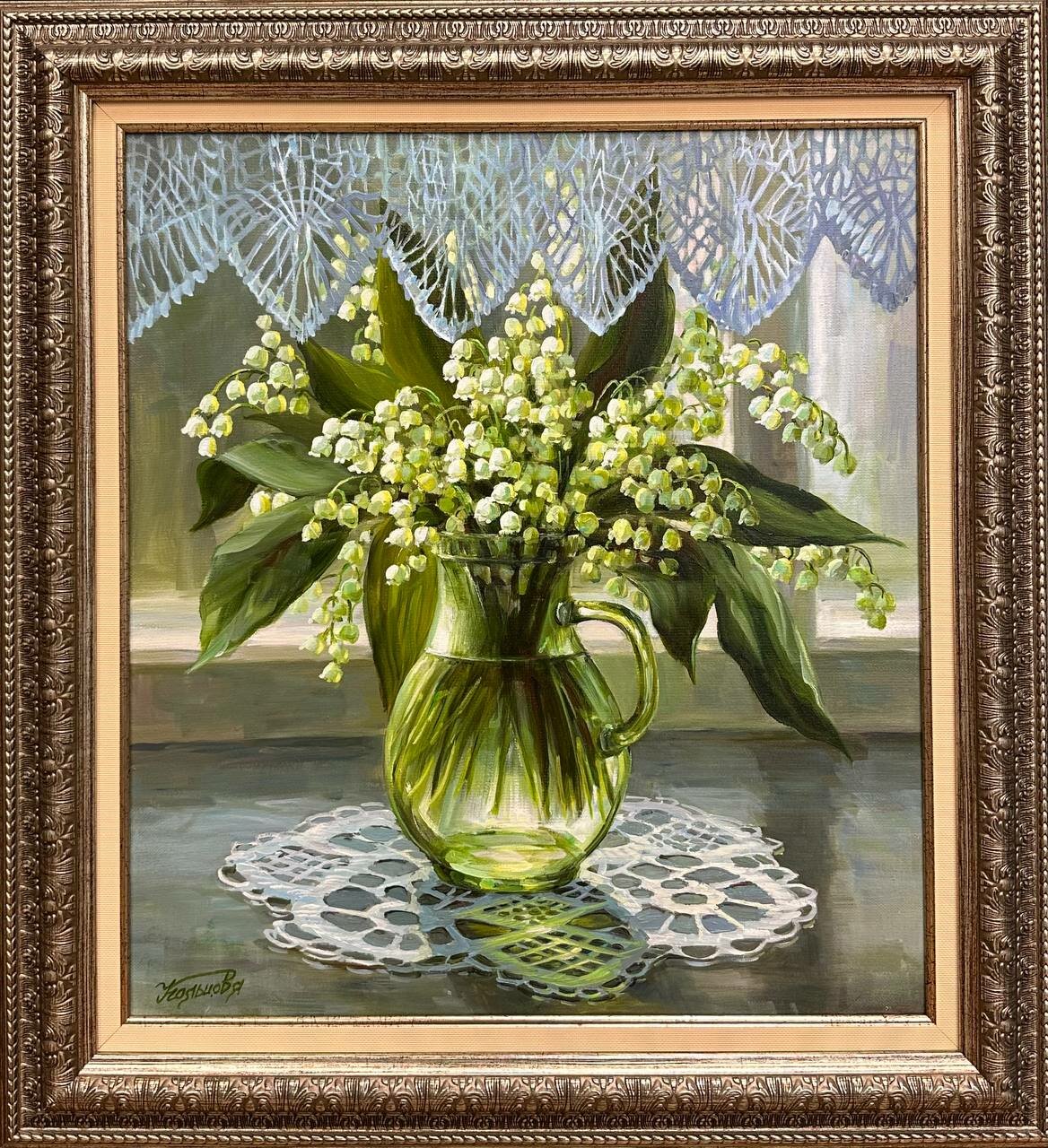 Картина маслом, цветы "Букет ландышей"