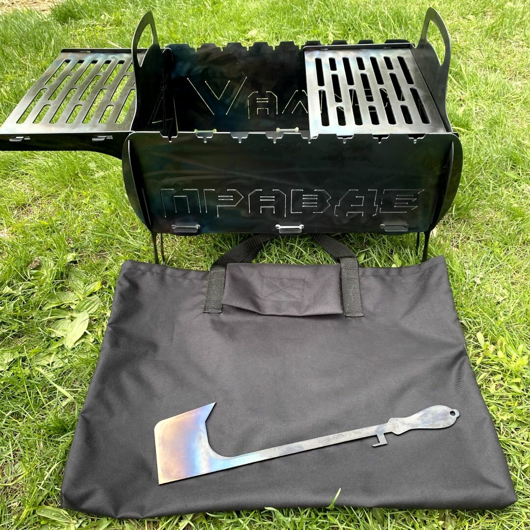 Мангал сила в правде 2 мм. с термообработкой разборный складной, с сумкой, кочергой и полками, походный, для шашлыка и гриля, Подарок на 23 февраля Юбилей 14 февраля День рождения парню папе мужчине мужу