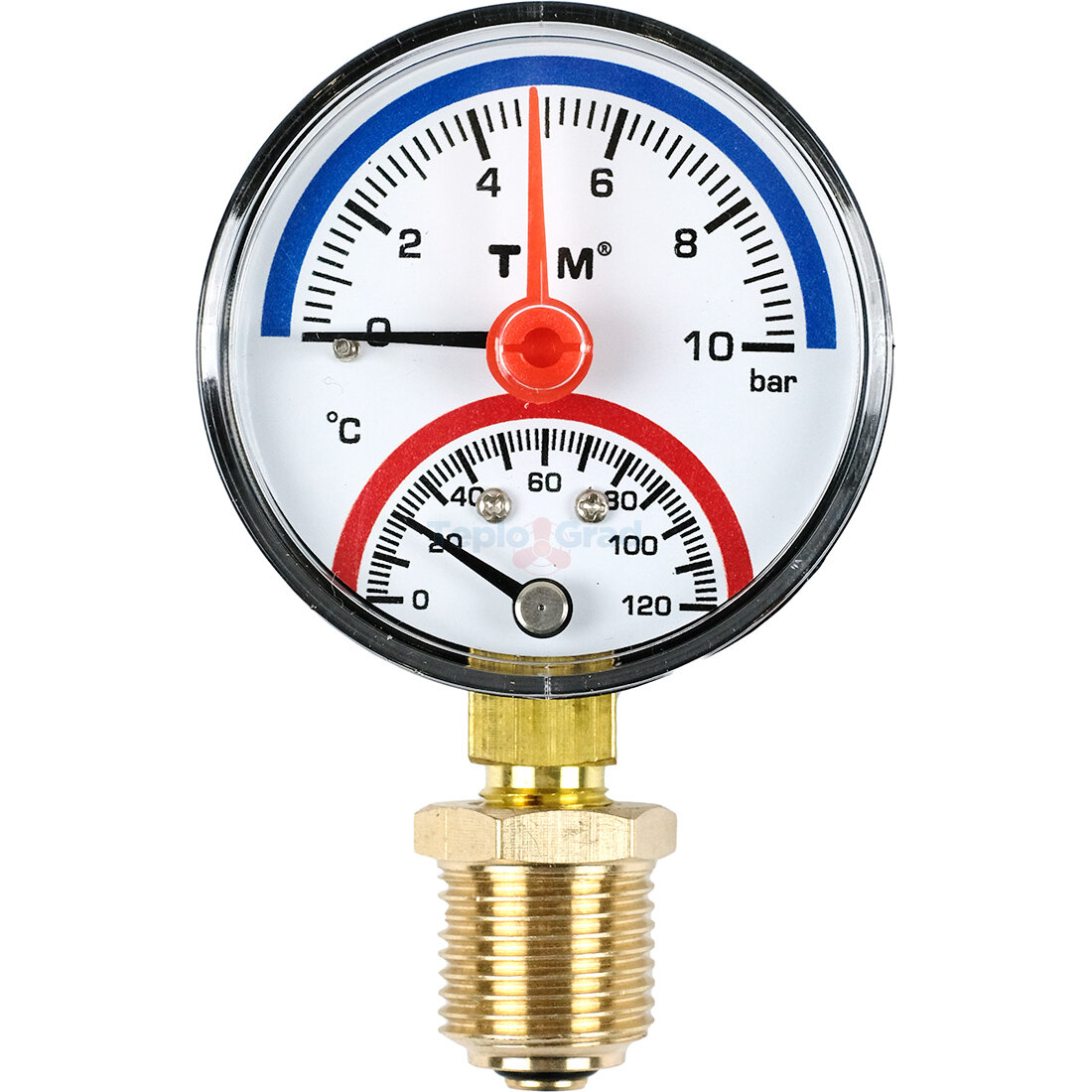 Термоманометр радиальный d63 0-10бар 120*C 1/2 TIM (Y-63-10)