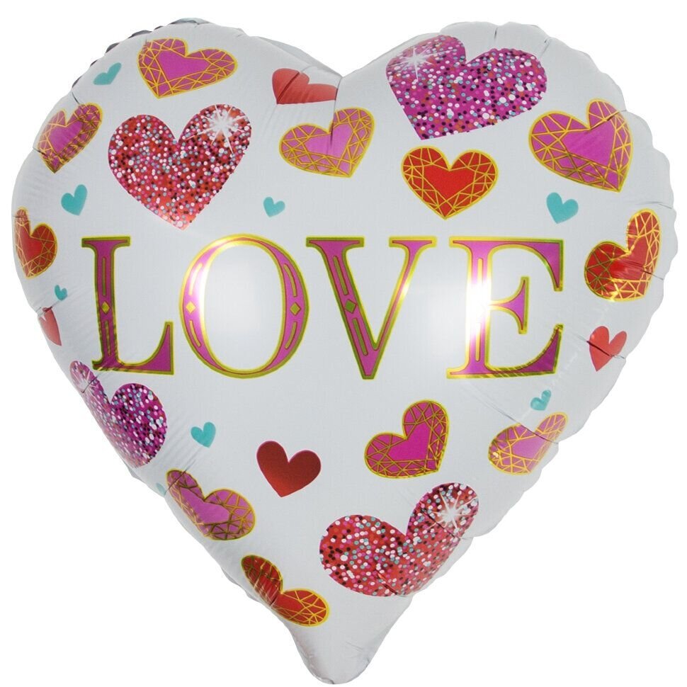 Шар (18'/46 см) Сердце, Любовь (сверкающие сердца), Белый, 1 шт.