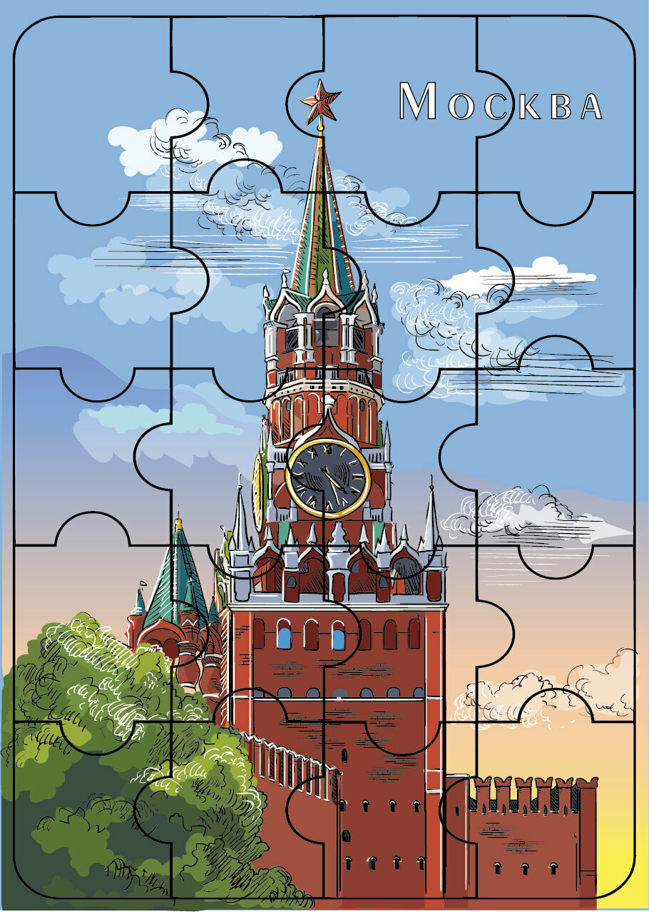 Пазл деревянный Москва. Спасская башня 21х15 см