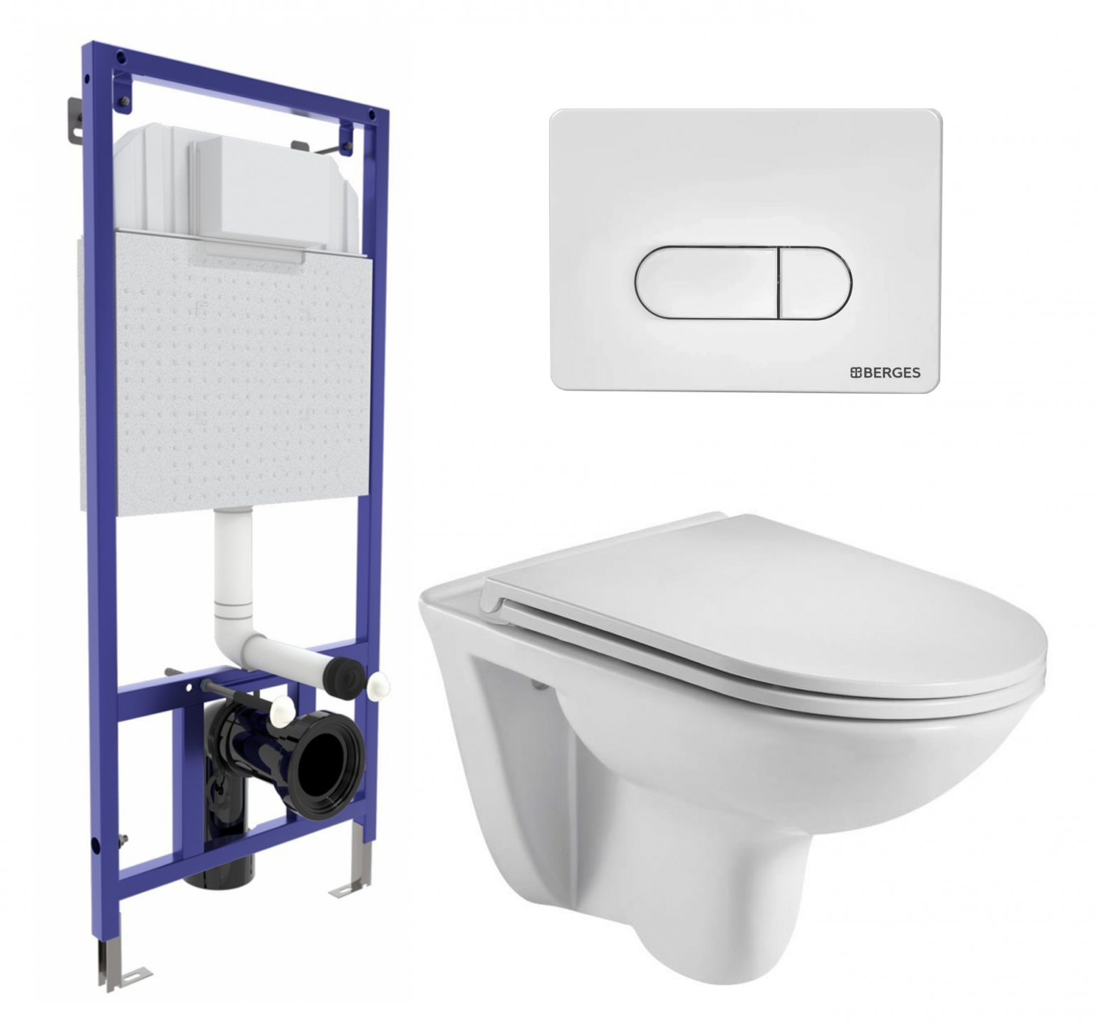 Комплект 3 в 1 инсталляция Berges Wasserhaus Novum 040231 + Подвесной унитаз WeltWasser Baarbach 004 GL-WT + кнопка белая
