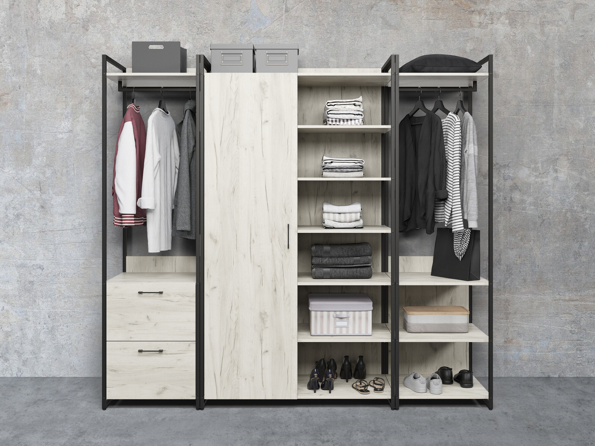 Гардеробная система Urban Лофт 02 с полками Черный/Дуб крафт Белый