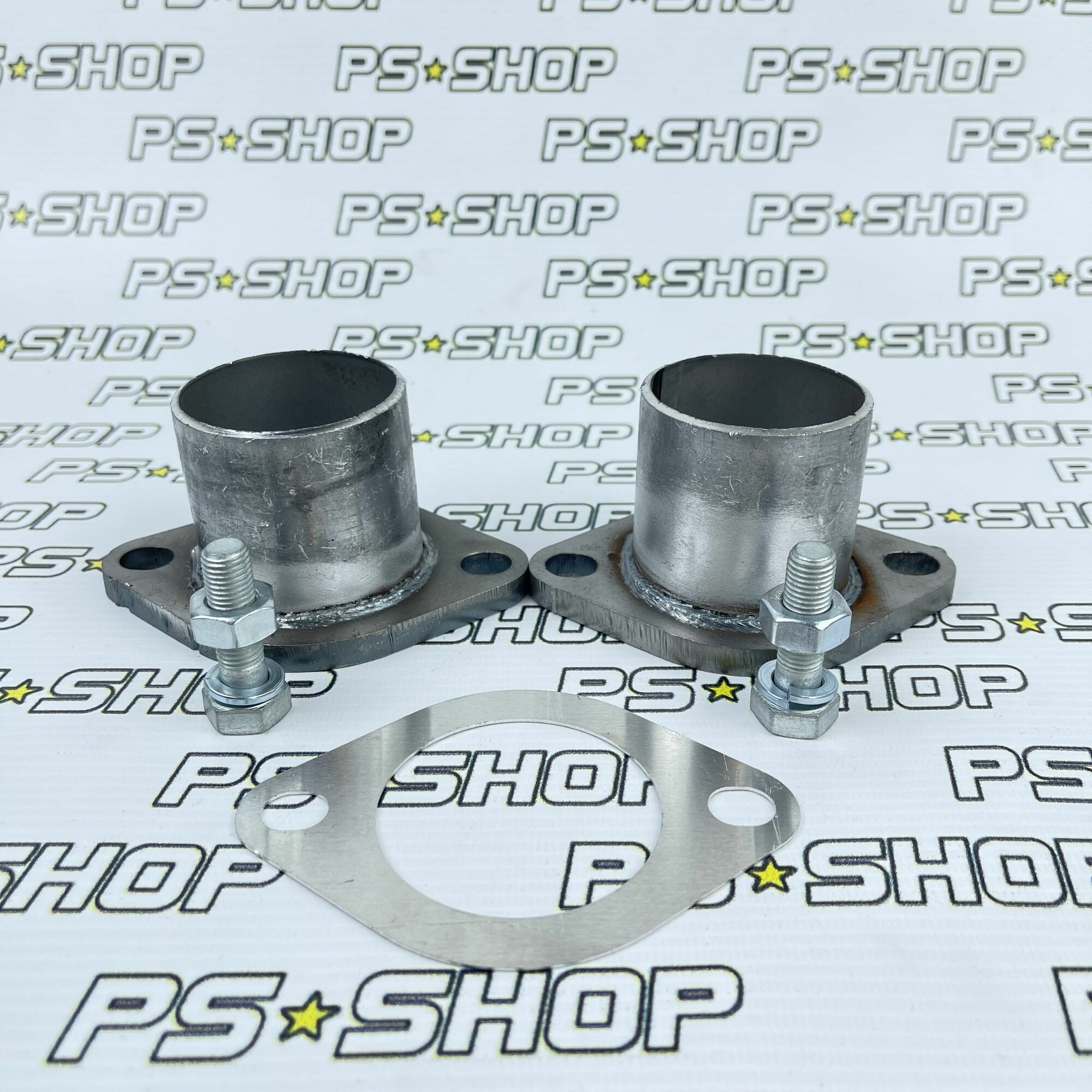 Фланцы глушителя в сборе с трубами 55 мм (внешний диаметр), комплект 2шт, с прокладкой и крепежом. Нержавеющая сталь AISI 439.