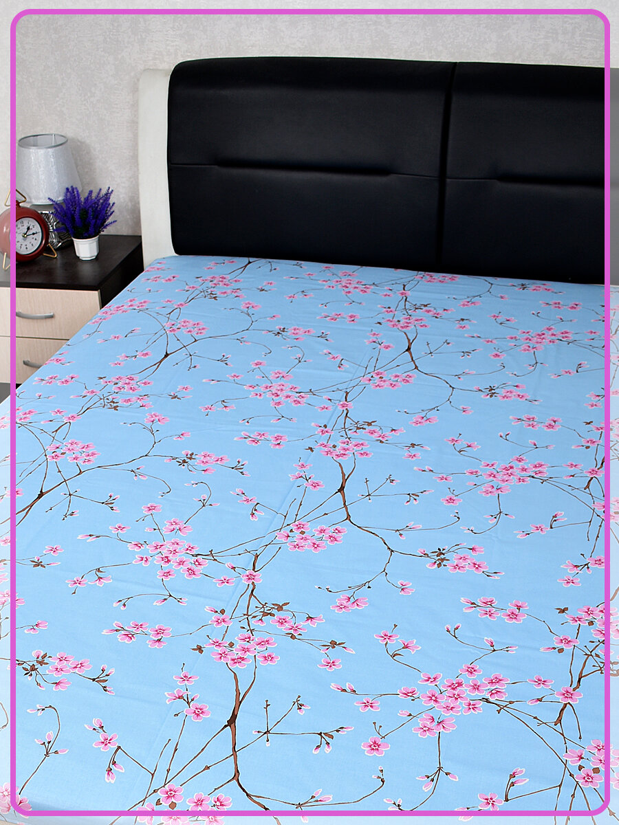 Простыня Шуйская бязь Сакура голубая 6698-1 150х210