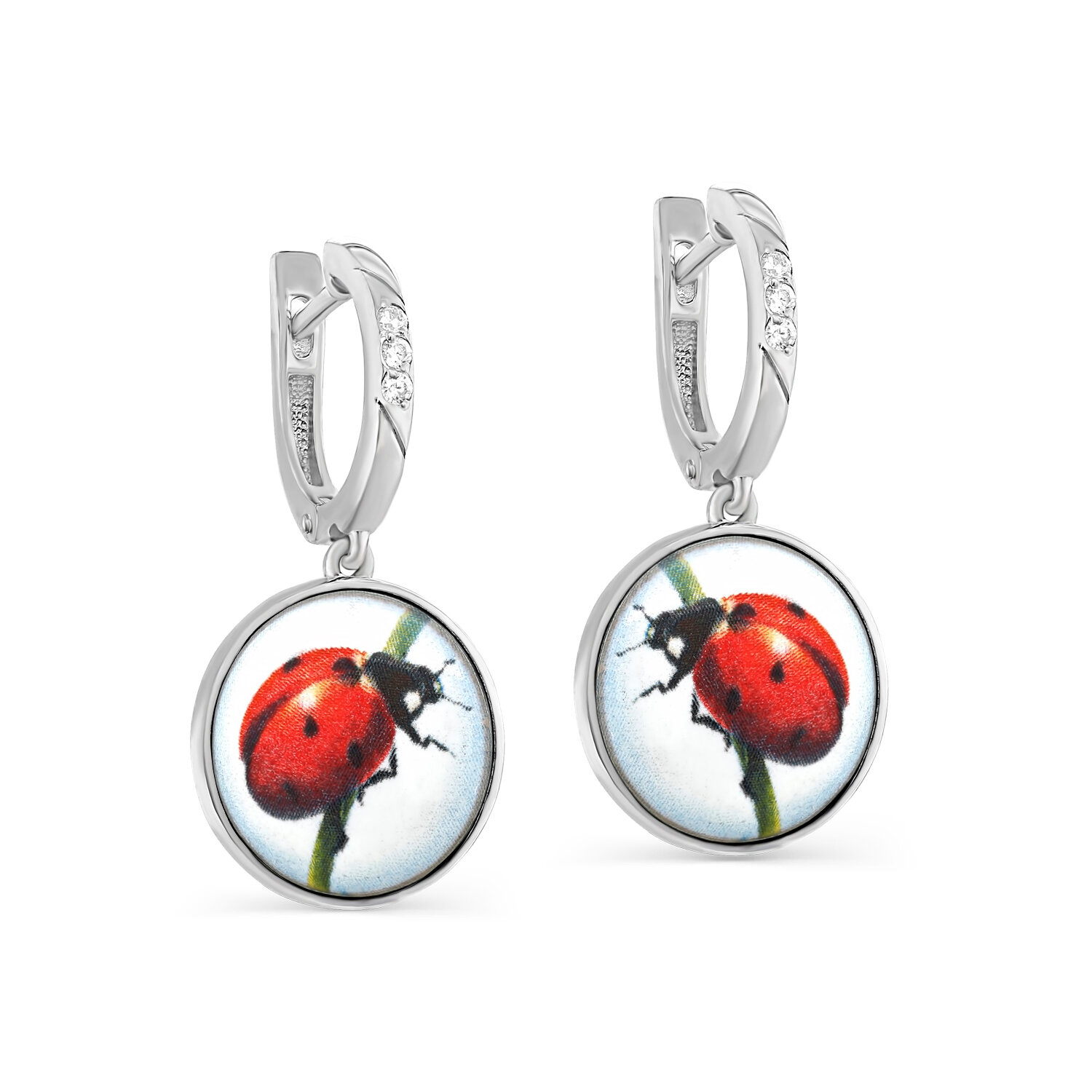 Серьги с подвесками, серебро, 925 проба, родирование, фианит