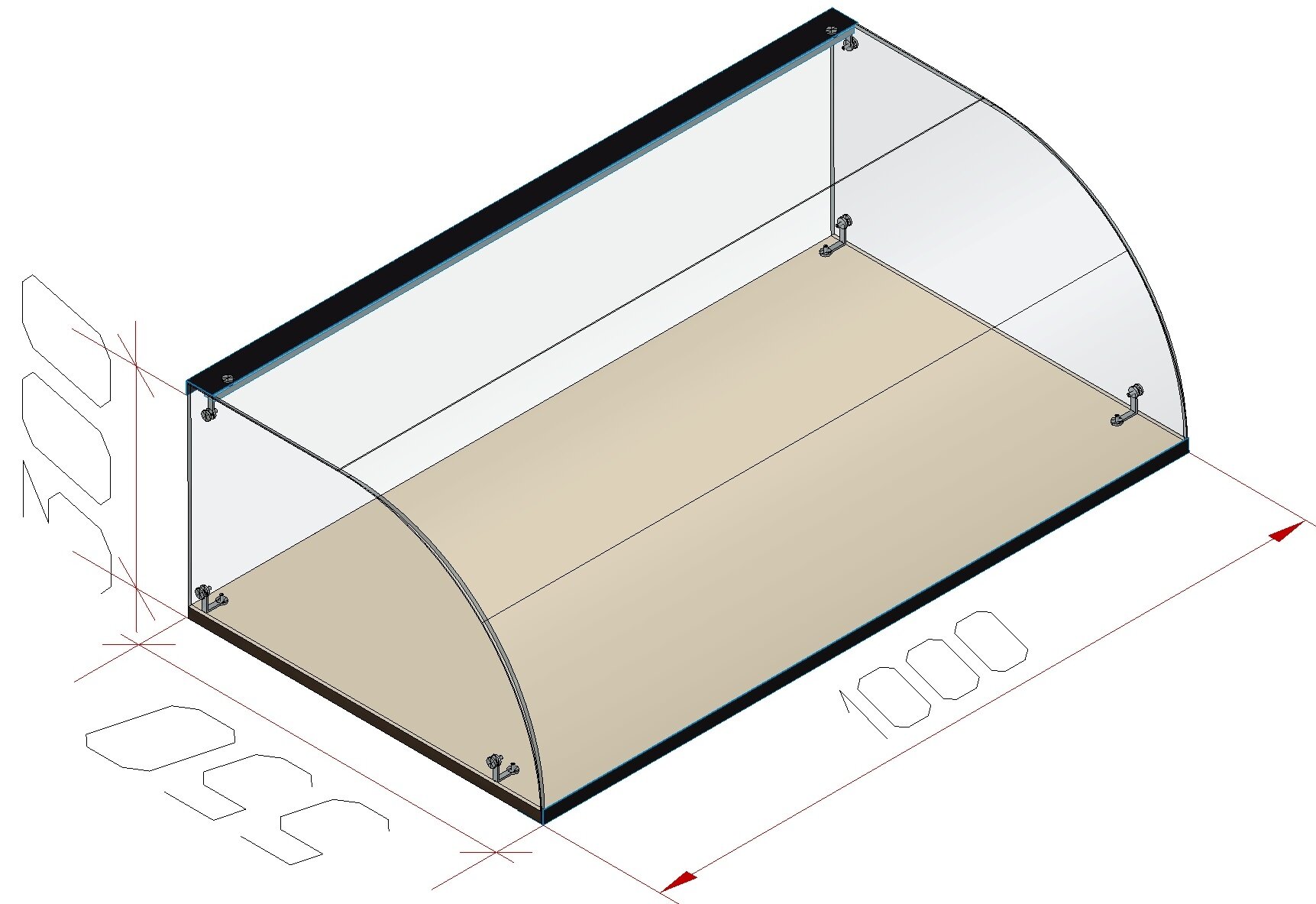 Витрина стеклянная настольная кондитерская для выпечки глубина 55 см. длина 100 см. высота 30 см.