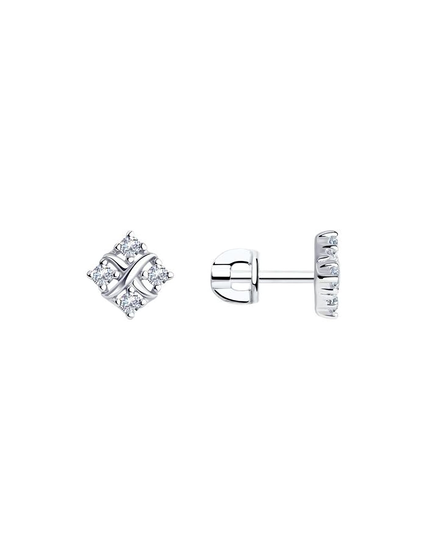 Серьги пусеты, серебро, 925 проба, родирование, фианит