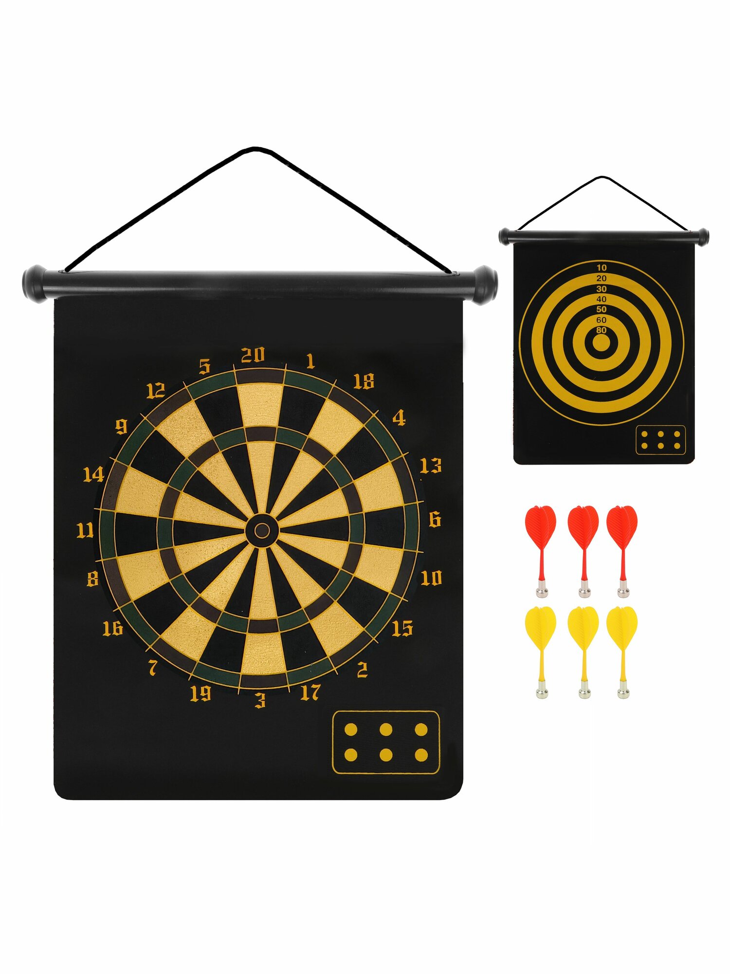 Дартс магнитный двусторонний X-Match детский, 6 дротиков, поле 32х40 см. черный