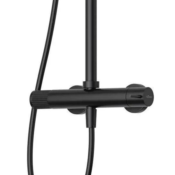 LEAF-CDA-30-L-NOP Душевая стойка телескопическая, с верхним и ручным душем, верхний душ диаметр 300 мм металл, исполнение Чёрный матовый