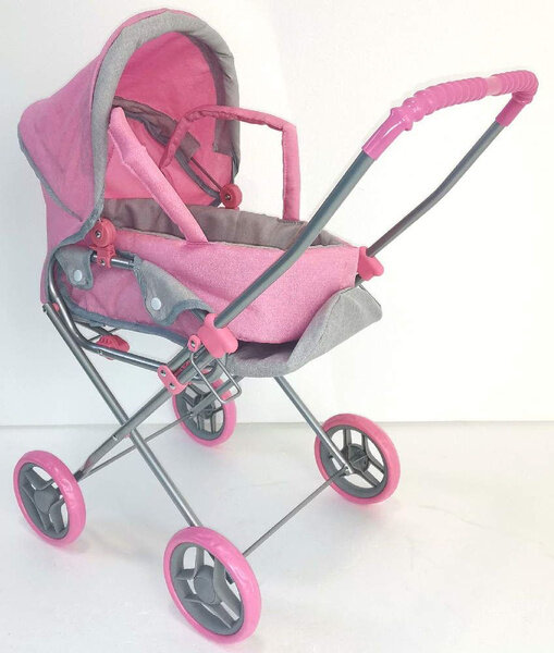 Коляска-люлька для кукол розовый меланж с серой отделкой мел