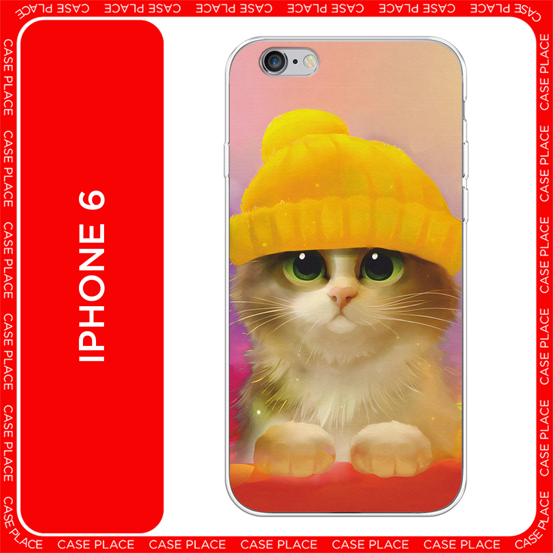 Чехол на Apple iPhone 6 / Айфон 6 с принтом Котенок в желтой шапке