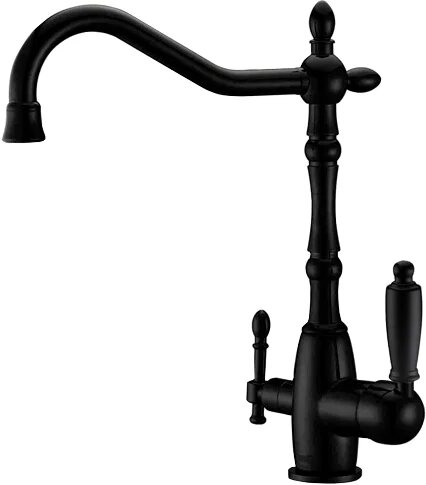 Смеситель для кухни Zorg ZR 312 YF-33-black с краном для питьевой воды, с поворотным изливом, черный, матовый, однорычажный, латунный, с керамическим картриджем