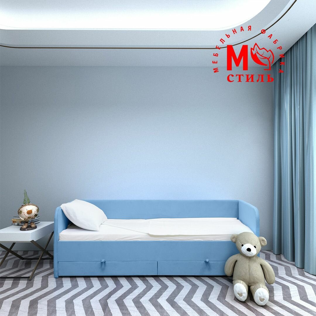 Кровать детская мягкая М-Стиль "Софт" 190х80 голубая на ортопедическом основании с ящиками для хранения