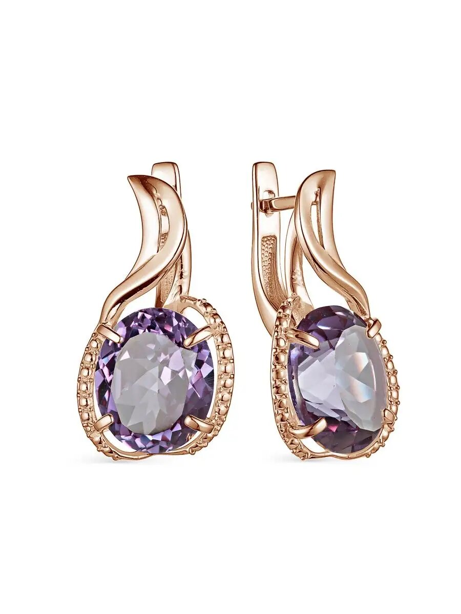 Серьги RaZZhiVin, красное золото, 585 проба, бриллиант, аметист