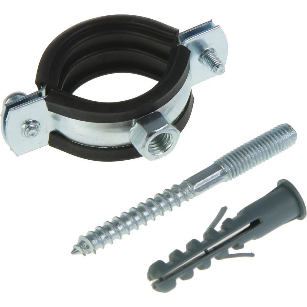 Хомут сантехнический СВК в комплекте с дюбелем и шпилькой, 25-30 мм, 3/4, гайка М6, шпилька 6x60, дюбель 8x40 Н0000027872