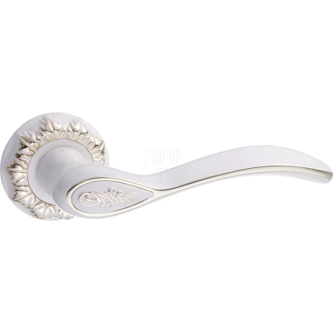 Дверные ручки Renz (Ренц) "Флория" INDH 17-10 на круглой розетке белый + полированная латунь