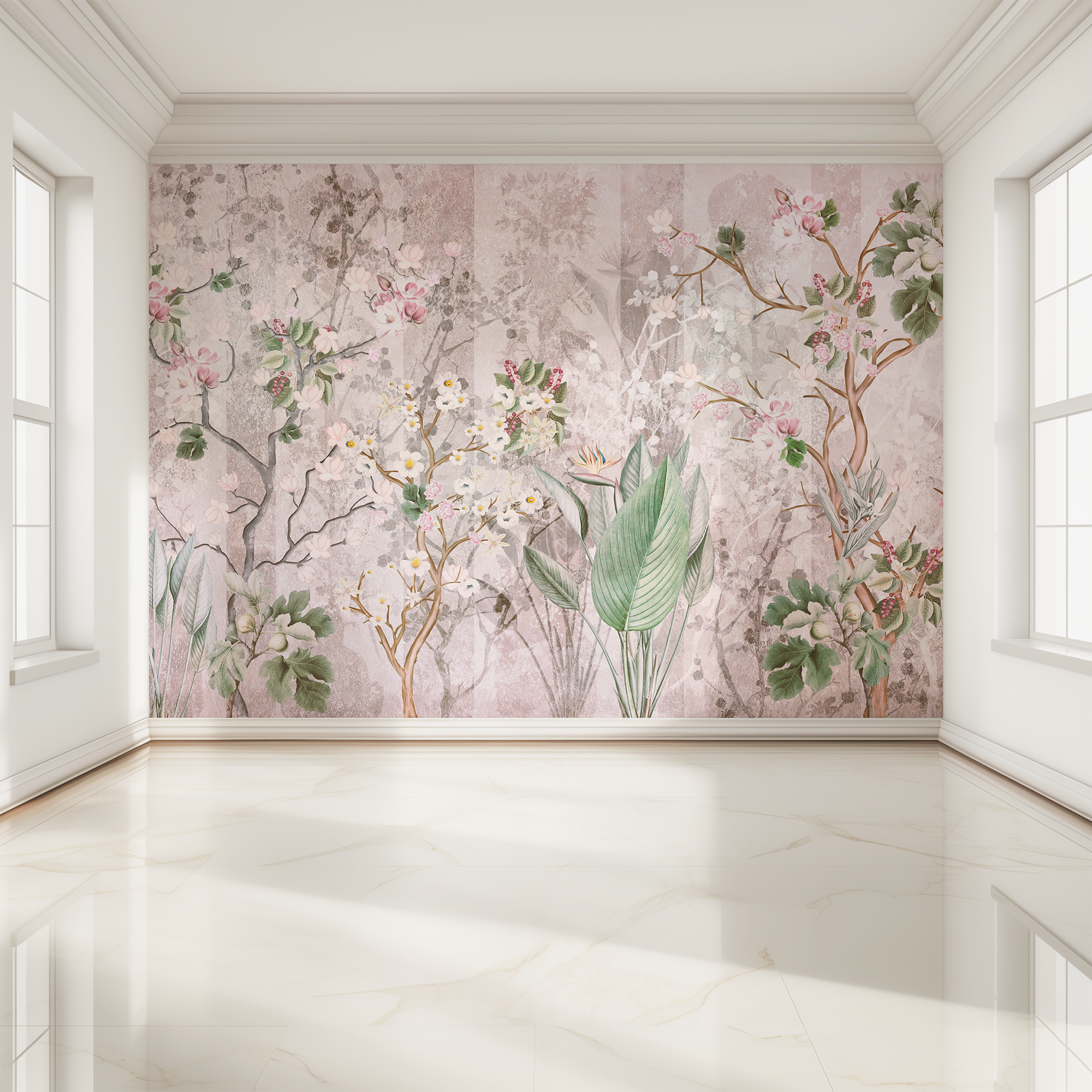 Фотообои 3д на стену "Весенние ветки", флизелиновые 400х270 см на кухню, спальню, зал