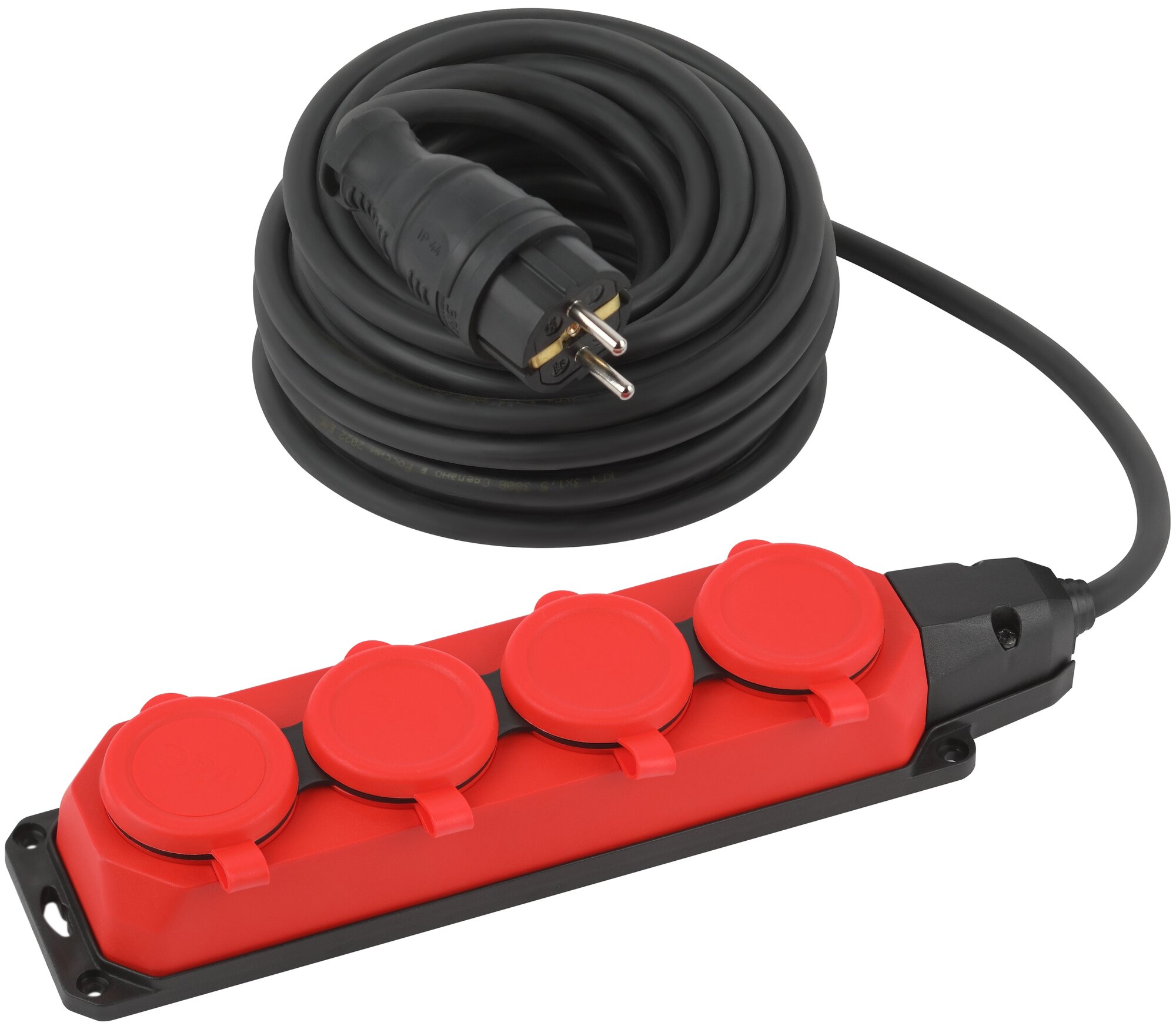 Удлинитель силовой UK-4e-3x1.5-10m-IP44(KG) с заземлением 4 розетки каучук 10м КГ 3х1.5кв. мм IP44 Эра Б0057586
