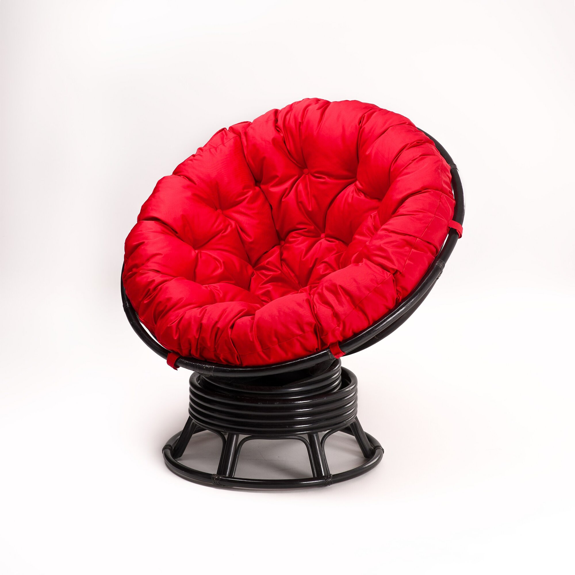 Кресло Папасан вращающийся из натурального ротанга 23/01В с красной подушкой, цвет венге