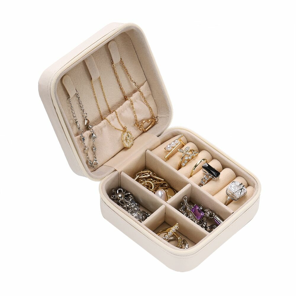 Шкатулка для украшений, ювелирный футляр для колец и серёг, компактный органайзер для бижутерии и часов, мягкий кейс для хранения, 1 шт
