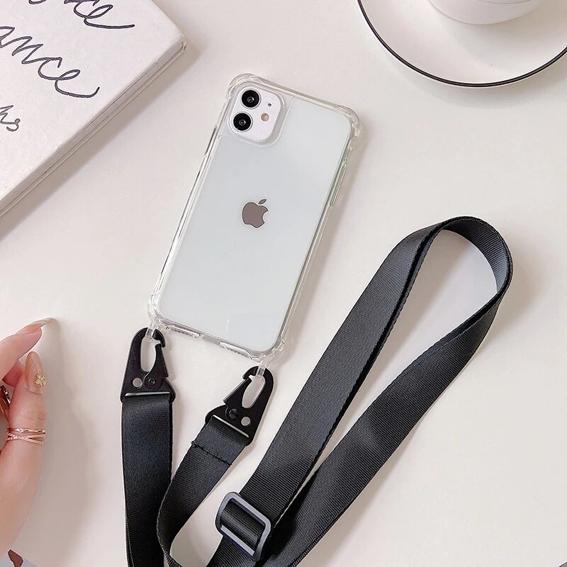 Прозрачный чехол для телефона с ремешком и веревкой для iPhone 17, 16, 15, 14 Pro Max 13, 12, 11 XR, ожерелье через плечо, ремешок, прозрачная задняя крышка