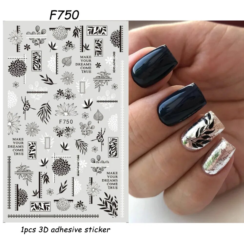 Черно-белая любовь Абстрактный цветок Нейл Арт Украшение ногтей Слайдер Сексуальная женщина Наклейка для ногтей DIY Принадлежности для ногтей Наклейки для ногтей наклейки на ногти