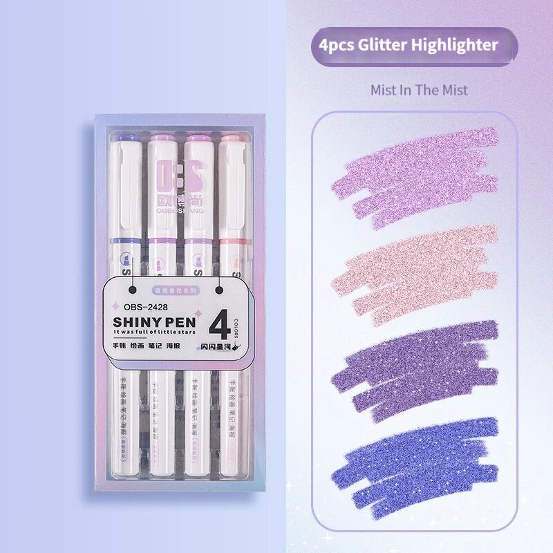 Блестящие маркеры 4 цвета Purple Shiny Pen Set