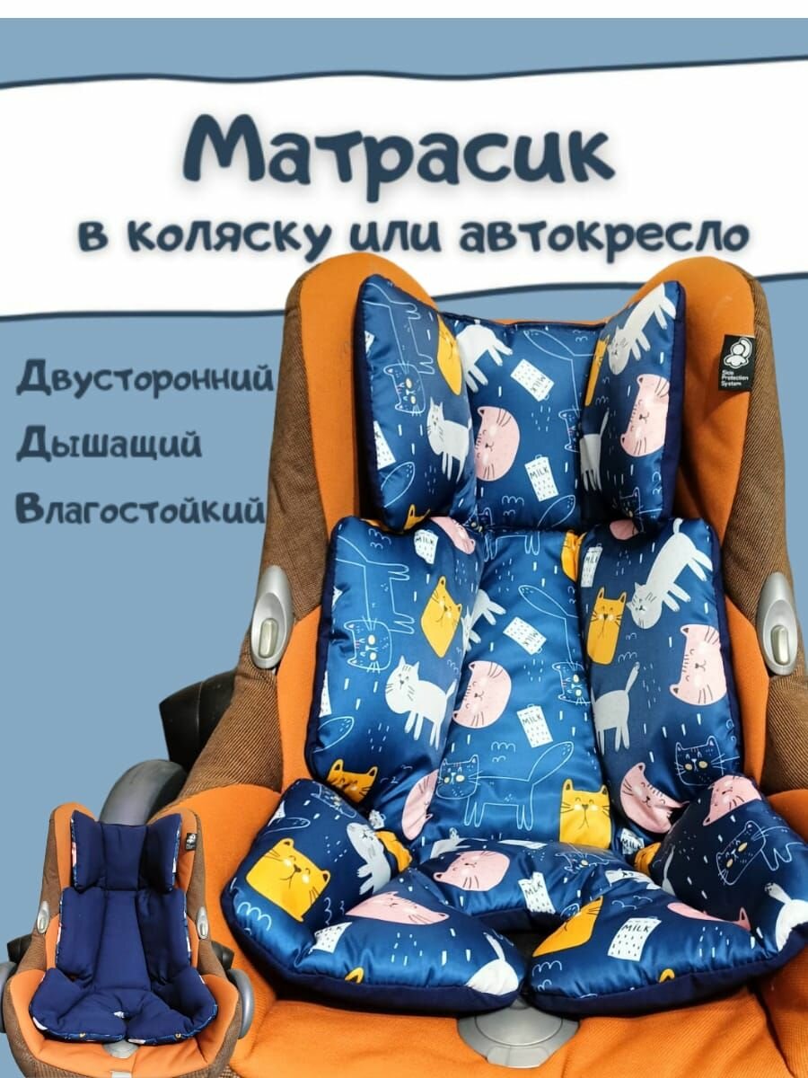 Матрасик вкладыш в прогулочную коляску, автолюльку и стульчик для кормления
