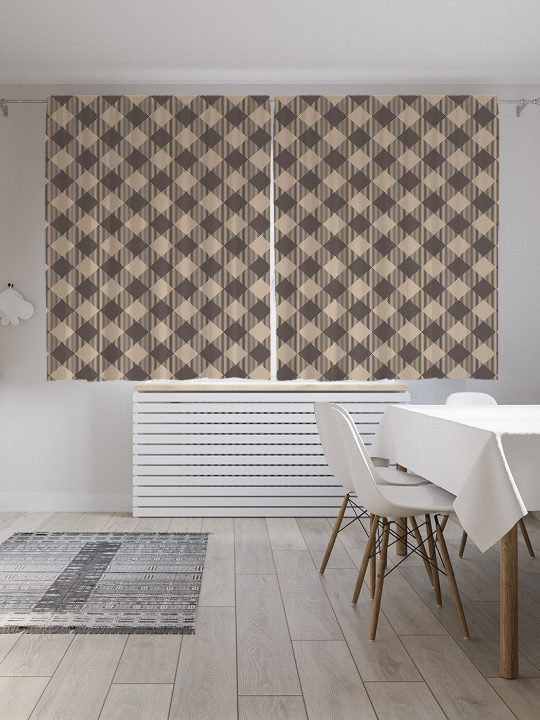 Фотошторы короткие "Клетчатый шарф", 2 полотна шириной по 145 см, высота 180 см, JoyArty