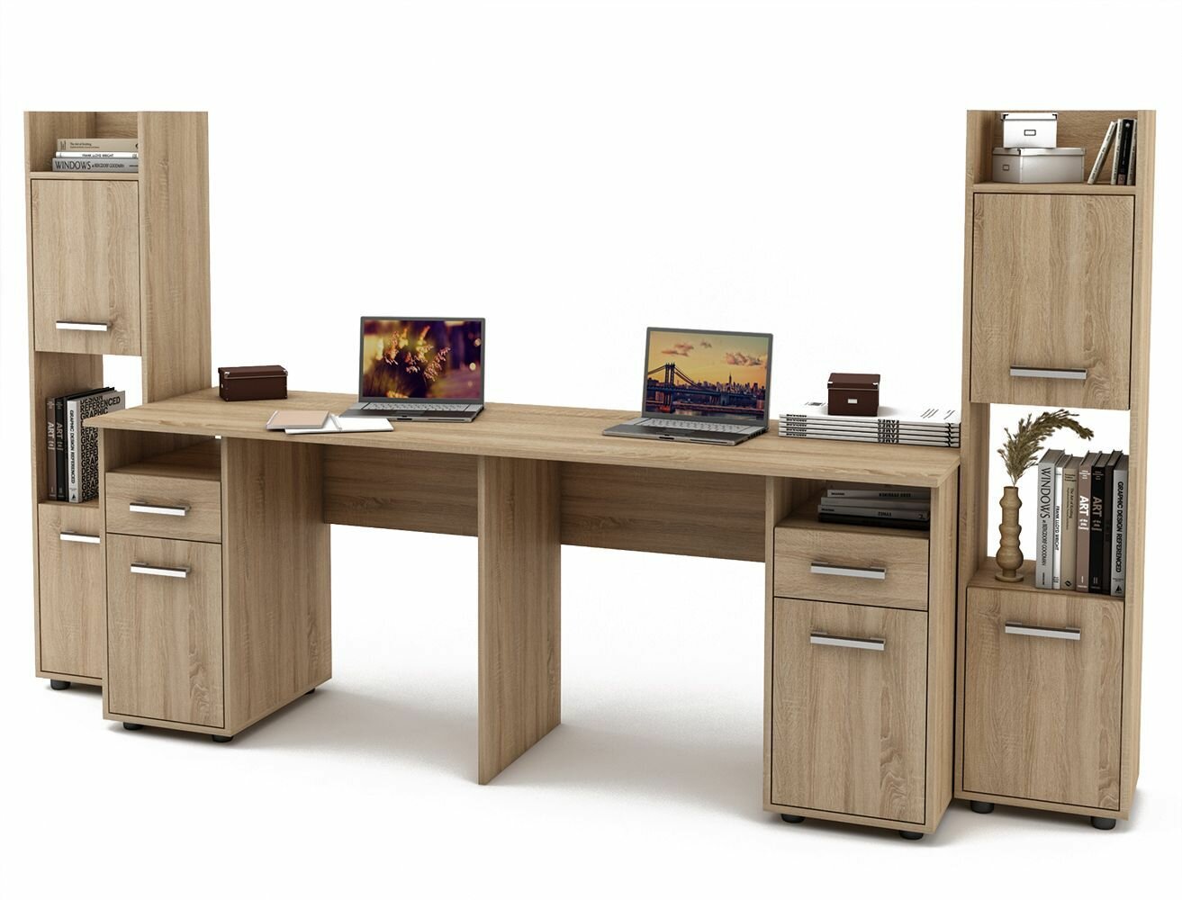 Стол письменный для двоих со стеллажами Остин (Ливерпуль) 17 дуб сонома