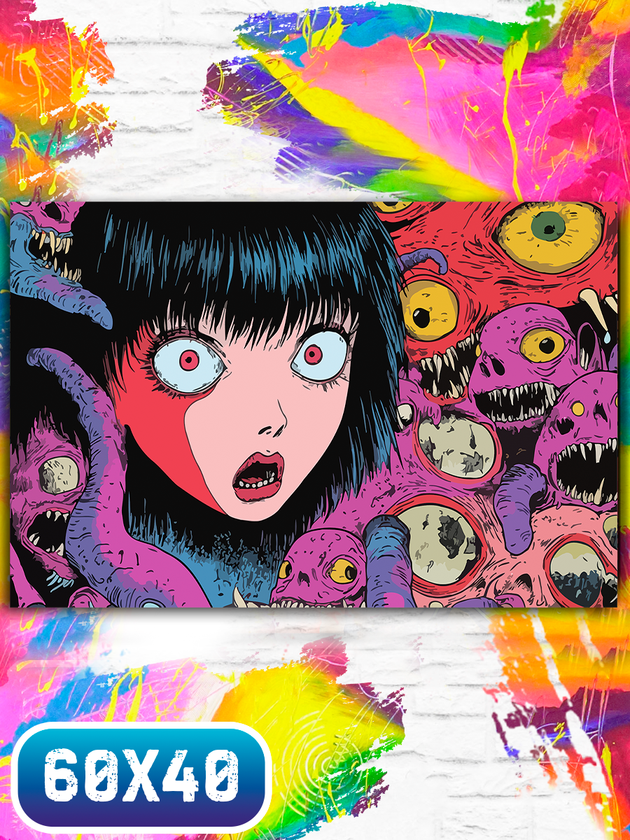 Картина по номерам на холсте Дзюндзи Ито Junji Ito (ужасы, криповая девушка, creepy) - 15345 60x40 Г