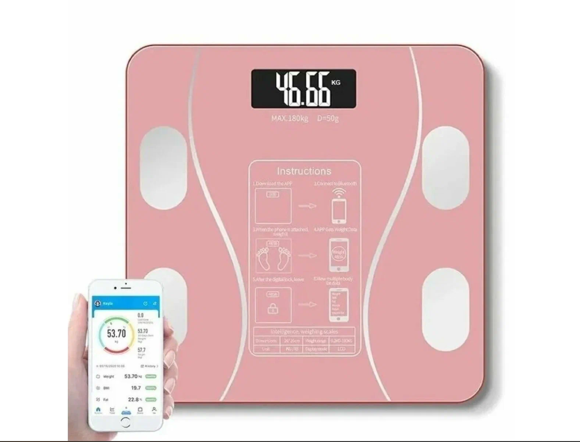 Электронные весы HOUSE_MALL, розовые, до 150 кг, синхронизация со смартфоном