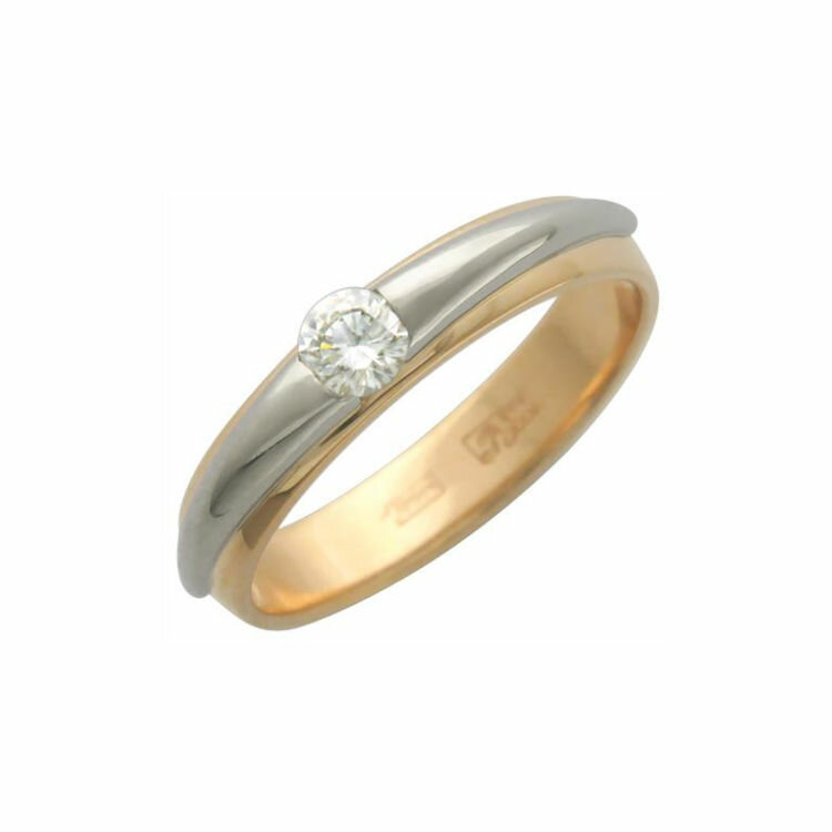 Кольцо, комбинированное золото, 585 проба, бриллиант