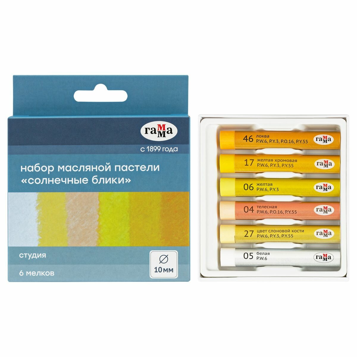 Пастель масляная 6 цветов Гамма "Студия" "Солнечные блики", картон. упак, европодвес (212202306), 24 уп.