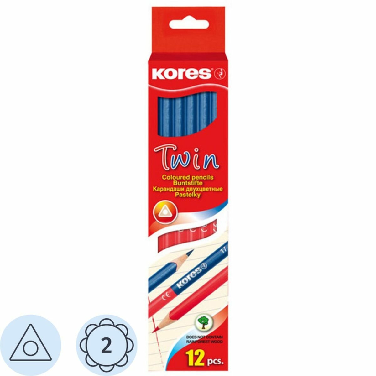 Карандаш двухцветный Kores (красно-синий, L=175мм, D=7мм, d=2.9мм, 3гр) (94871.01), 12шт.