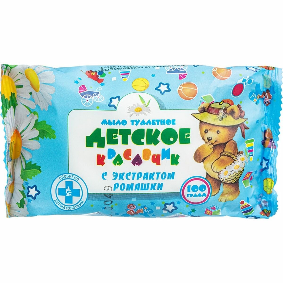 Мыло кусковое туалетное Меридиан "Красавчик", детское, с ромашкой, 100г, флоу-пак (4680006990350), 66шт.