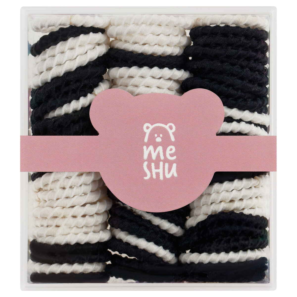 3 шт. Резинки для волос MESHU, тонкие, черные/белые, диаметр 2см, 90шт, пластиковый бокс