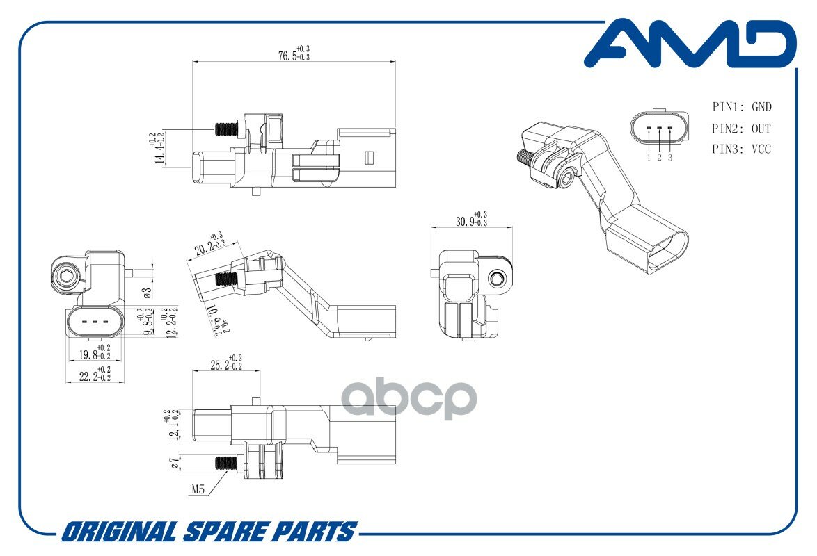 Датчик положения коленвала VW POLO седан V 612, 614 1.6 2010- SKODA RAPID NH3 1, AMD арт. AMDSEN171