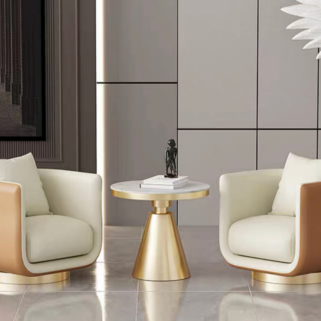 Кресло в коже Faustino (кресло / белый+оранжевый)