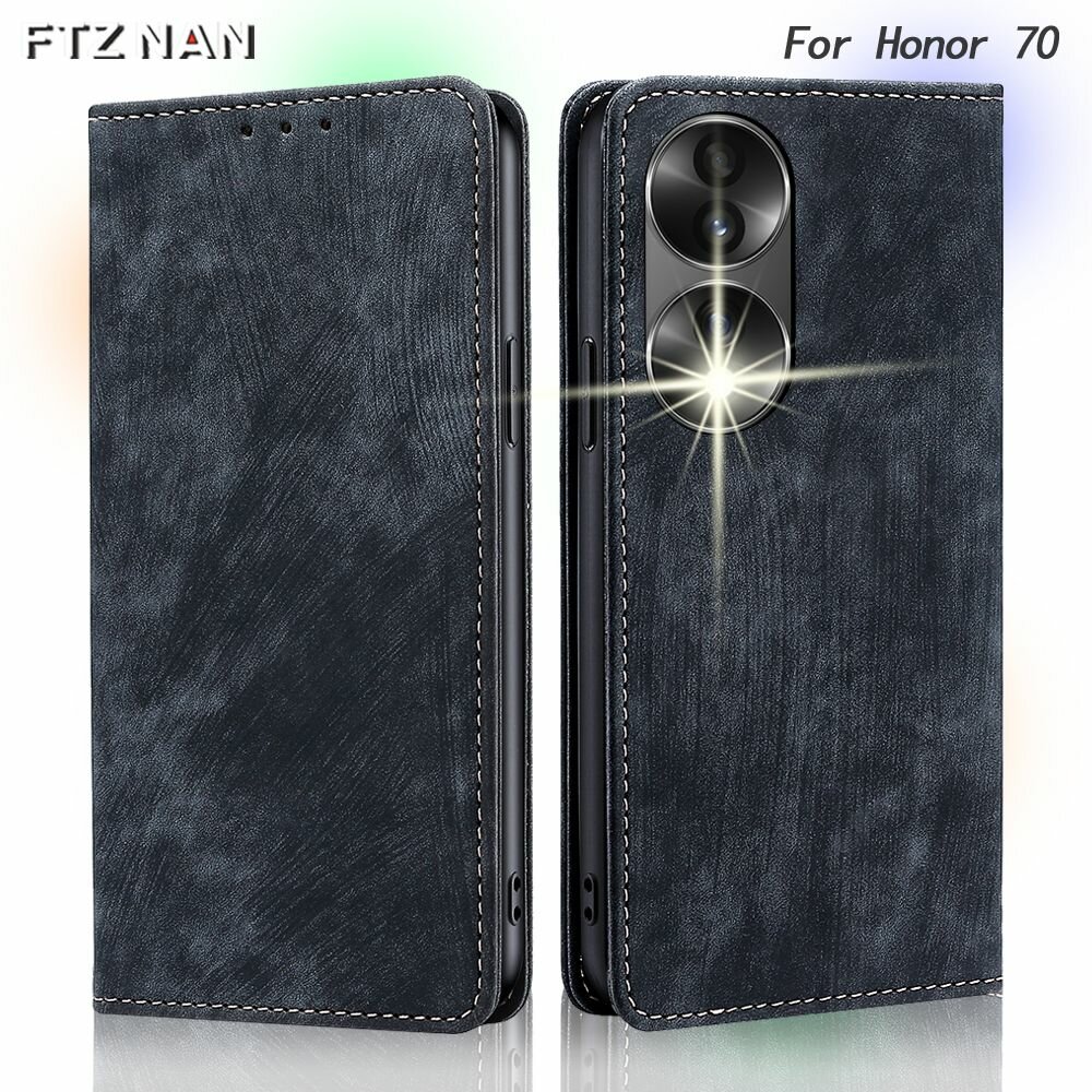 Чехол-книжка подходит на Хонор 70/ чехол кожи для Huawei Honor 70, Новый, флипом, противоударный, подставка, черный