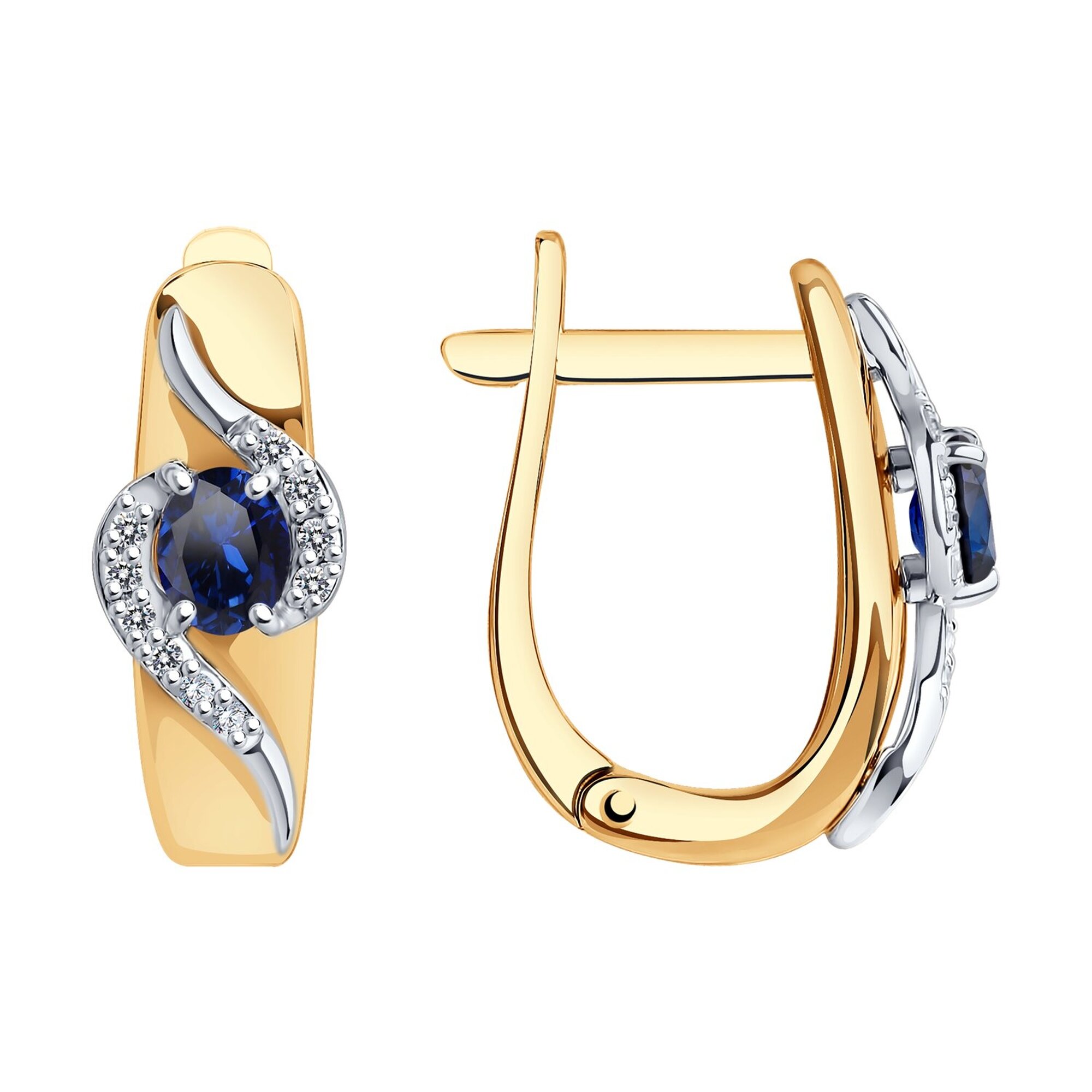 Серьги, красное золото, 585 проба, сапфир, бриллиант