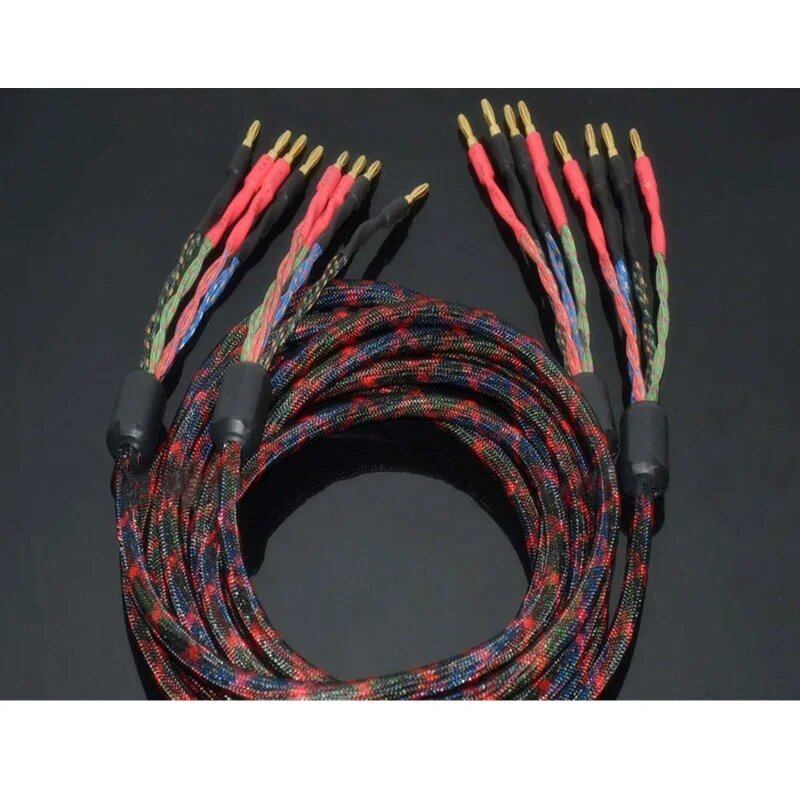 Пара HiFi аудио кабеля 16 ядер медных 4-4 с бананами 4 to 4, 2 м