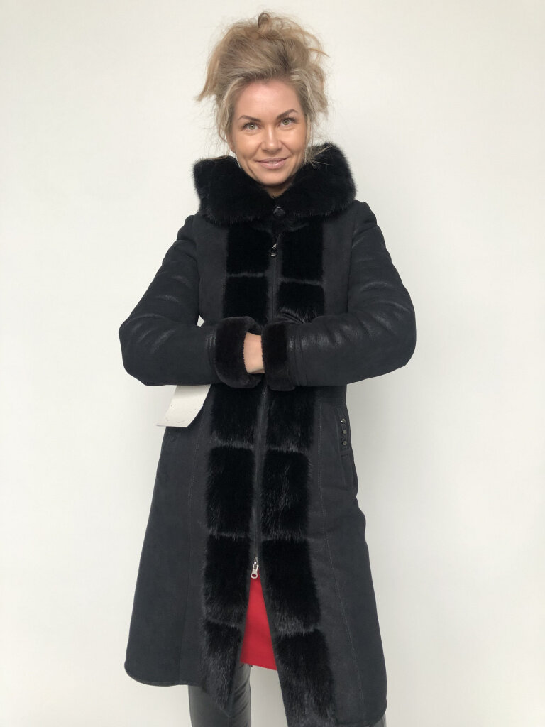 Эко дубленка женская Капюшон отд.Норка р.40-42 /11070/