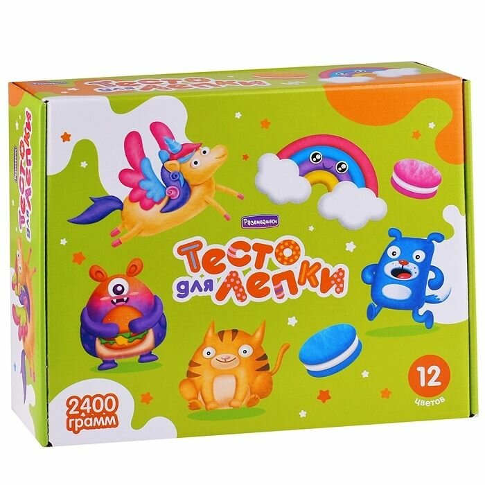 Тесто для лепки Развивашки в коробке 12 цветов, 96 колбасок по 25 г (П136)