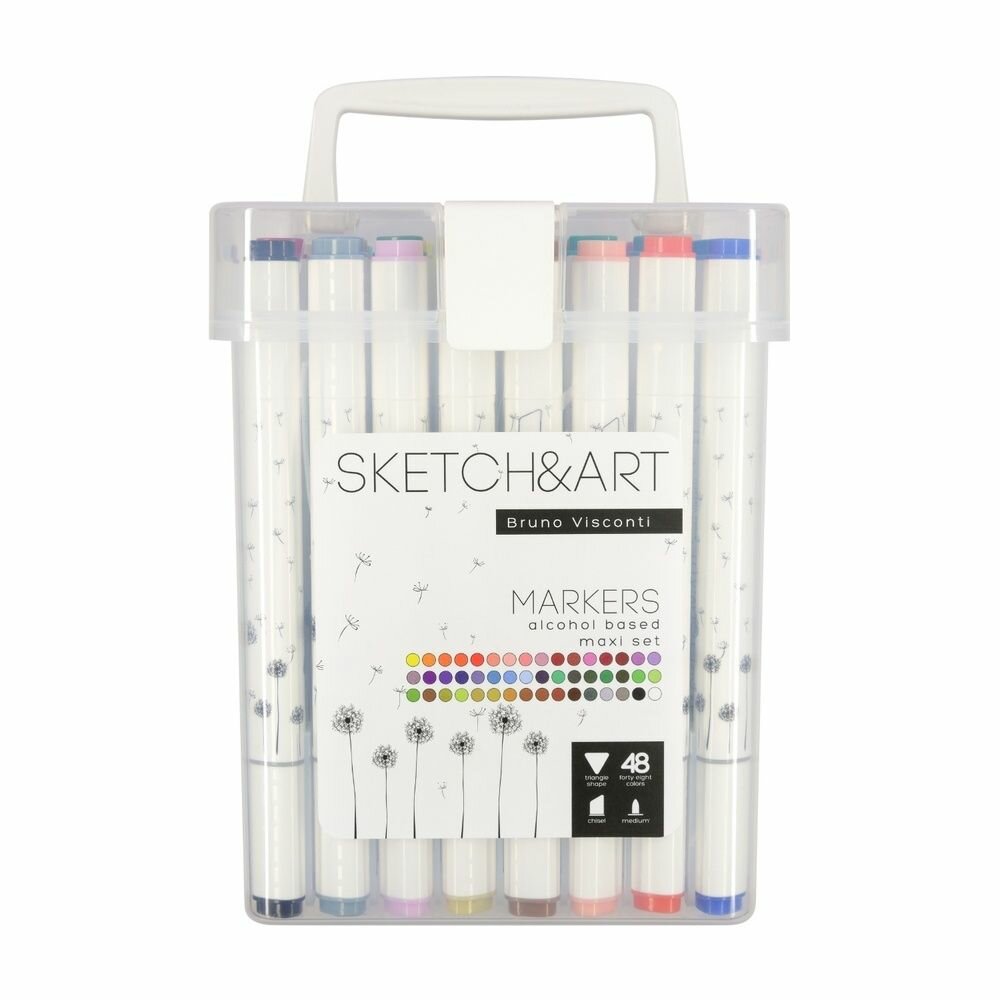 Набор скетч-маркеров Sketch&Art Макси, двусторонние, 48 цветов, пластиковый пенал (22-0079)